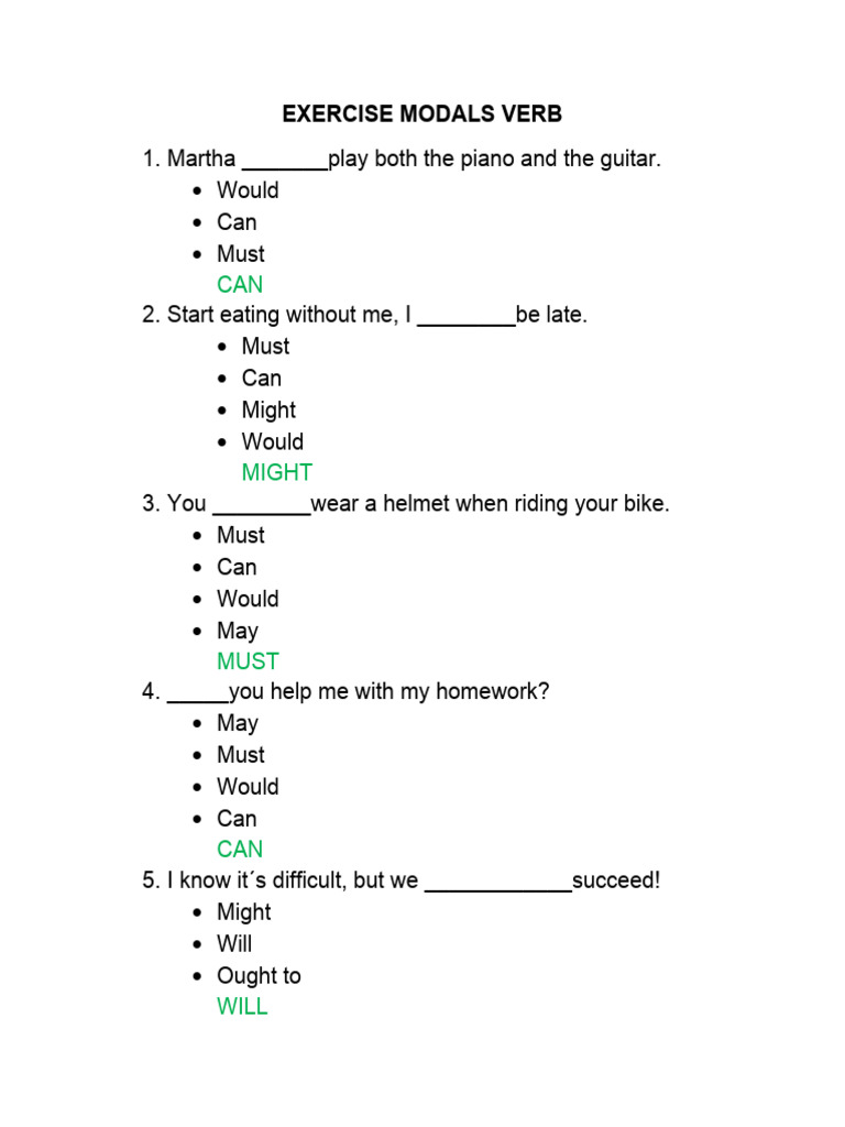 Exercise Modals Verb | PDF