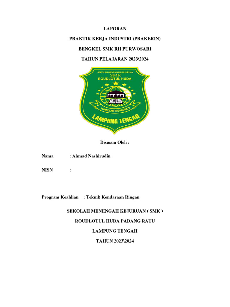 Laporan Prakerin TKR di Bengkel SMK Roudlotul Huda | PDF