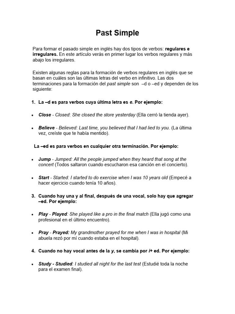 Past Simple | Descargar gratis PDF | Mecánica del lenguaje | Gramática