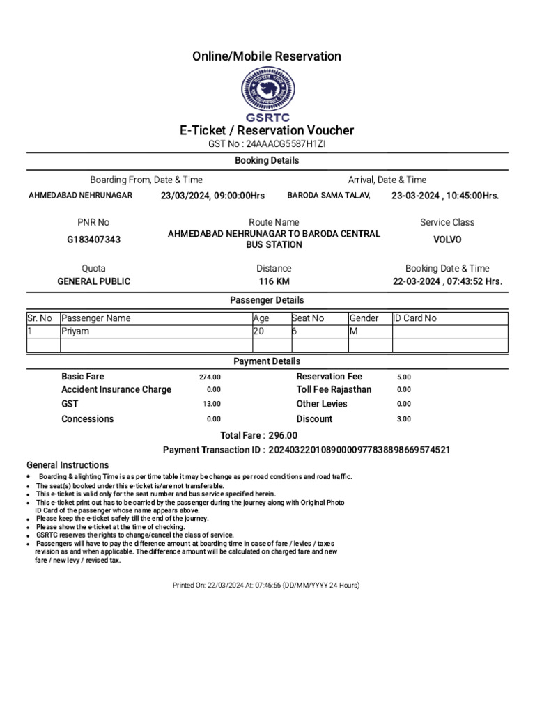GSRTC | PDF | Fare | Taxes