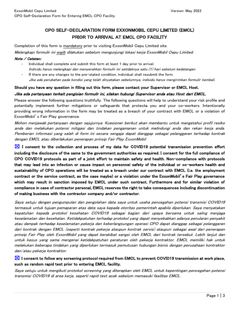 EMCL CPO Self-Declaration Form | PDF | Diseases And Disorders | Medical Specialties