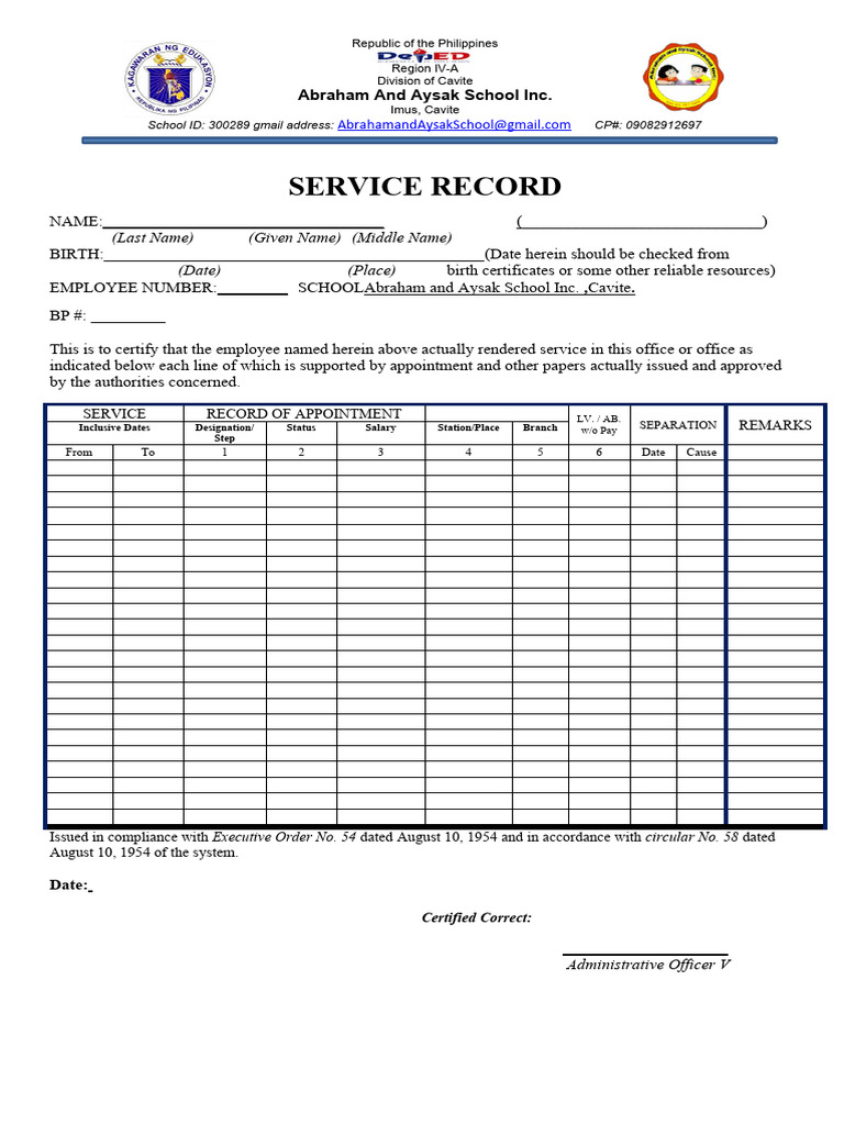 Sample Service Record DepEd | PDF
