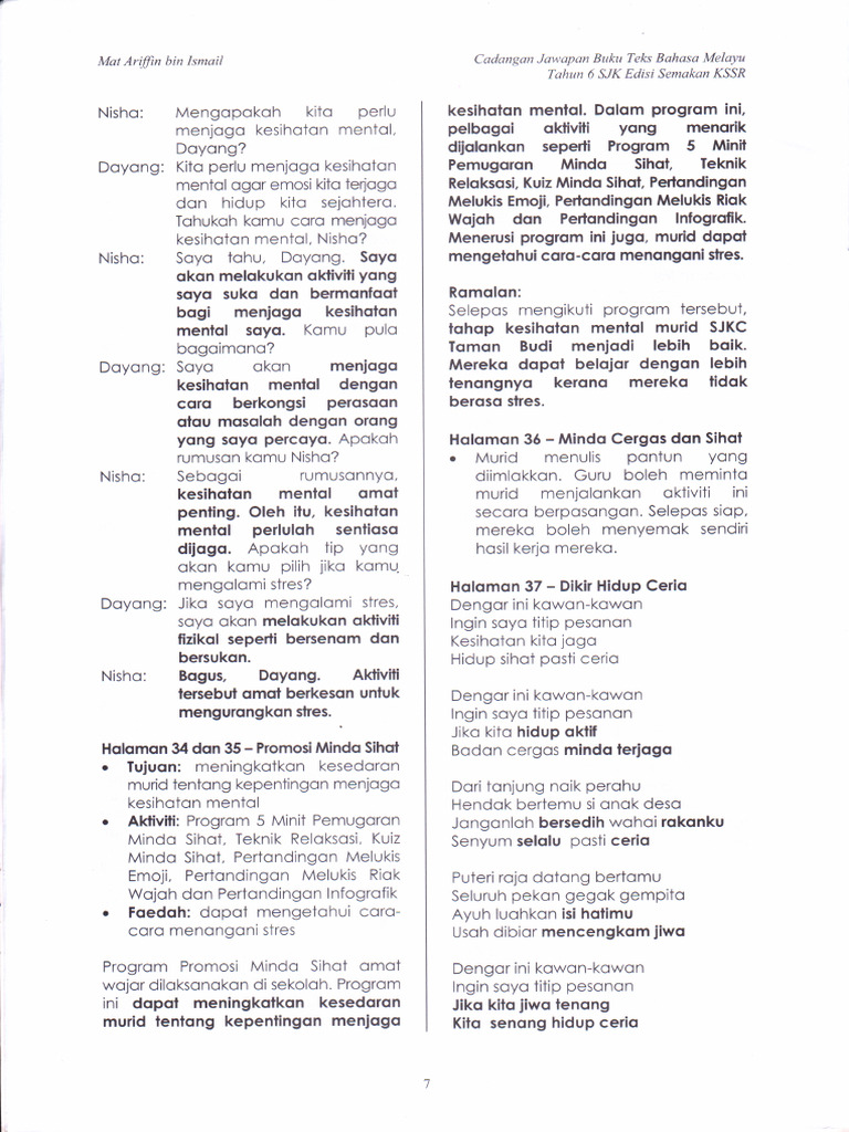 Cadangan Jawapan BM T6 SJKC MS7 | PDF
