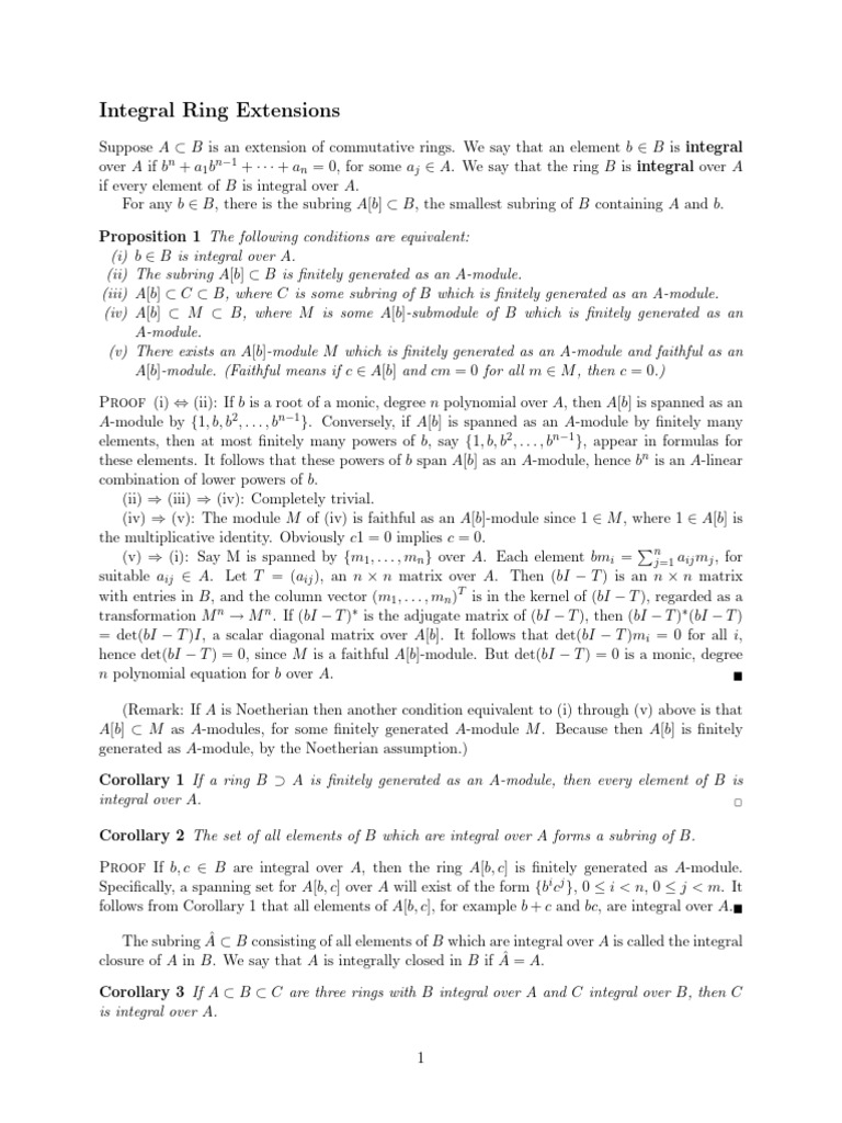 Integral Ring Extensions | PDF | Ring (Mathematics) | Matrix (Mathematics)