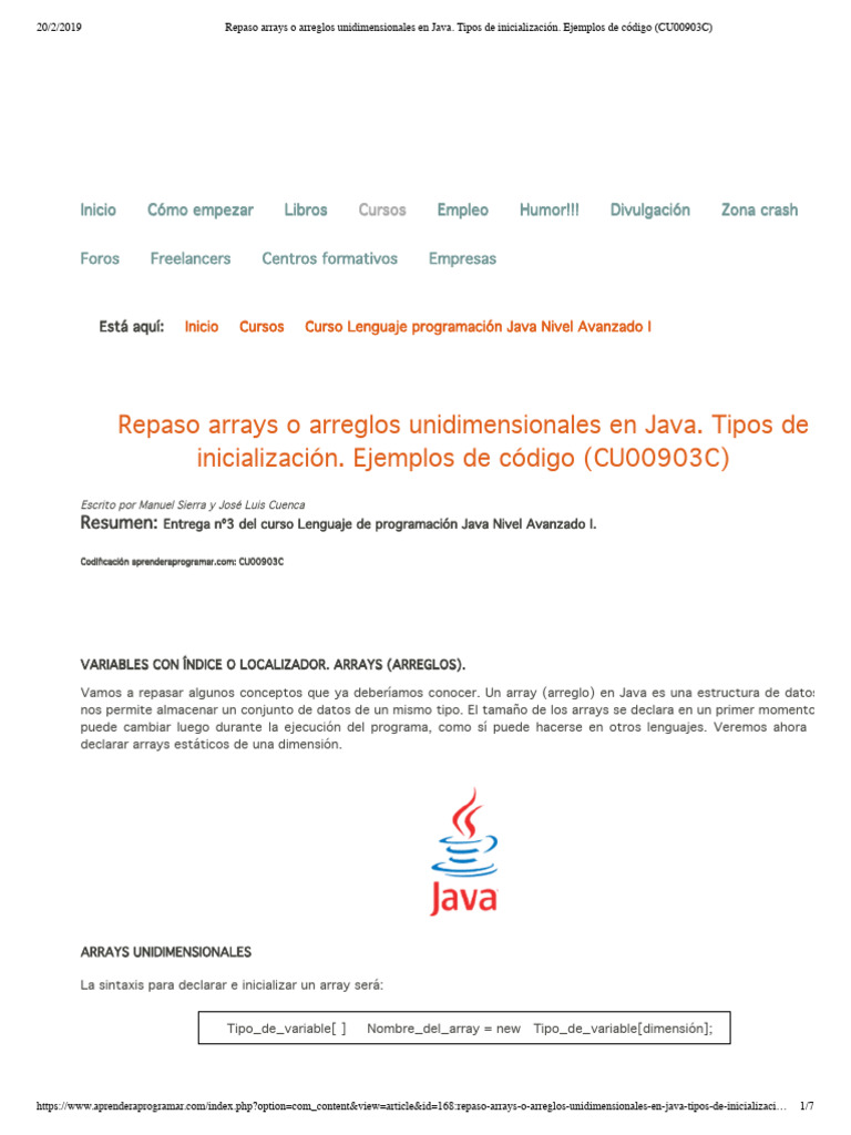 P - S2 - Enlace Web - Repaso Arrays o Arreglos Unidimensionales en Java | PDF | Java (lenguaje ...