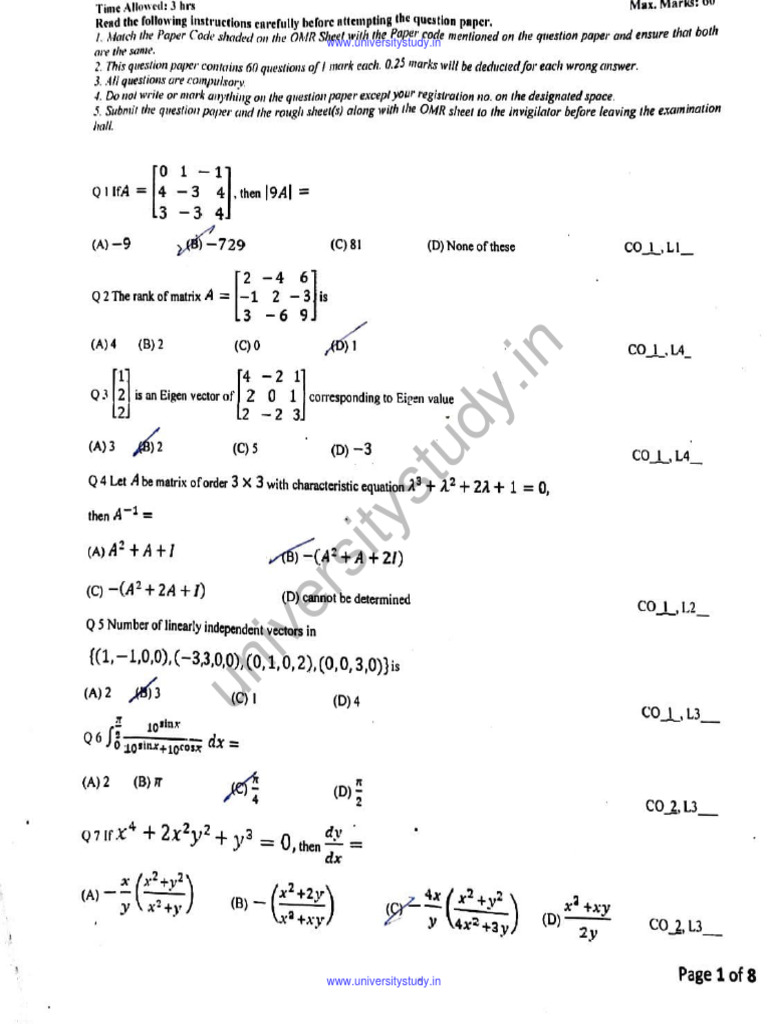 Sample Paper 2 | Download Free PDF | Algebra | Linear Algebra