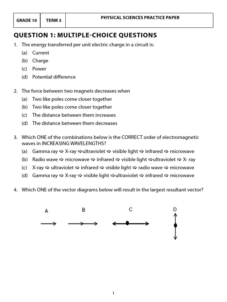 gr10 Physical Sciences Practise Paper | PDF | Waves | Light