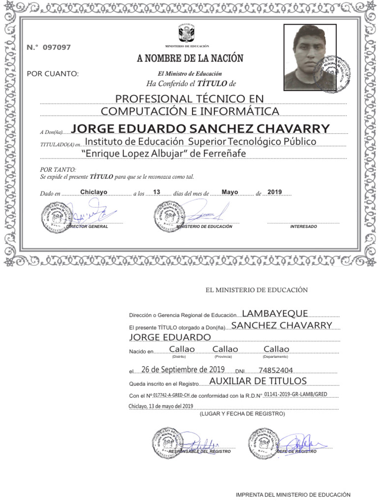 Titulo-Computacion - Itstp - Enrique Lopez Albujar | PDF | Gobierno