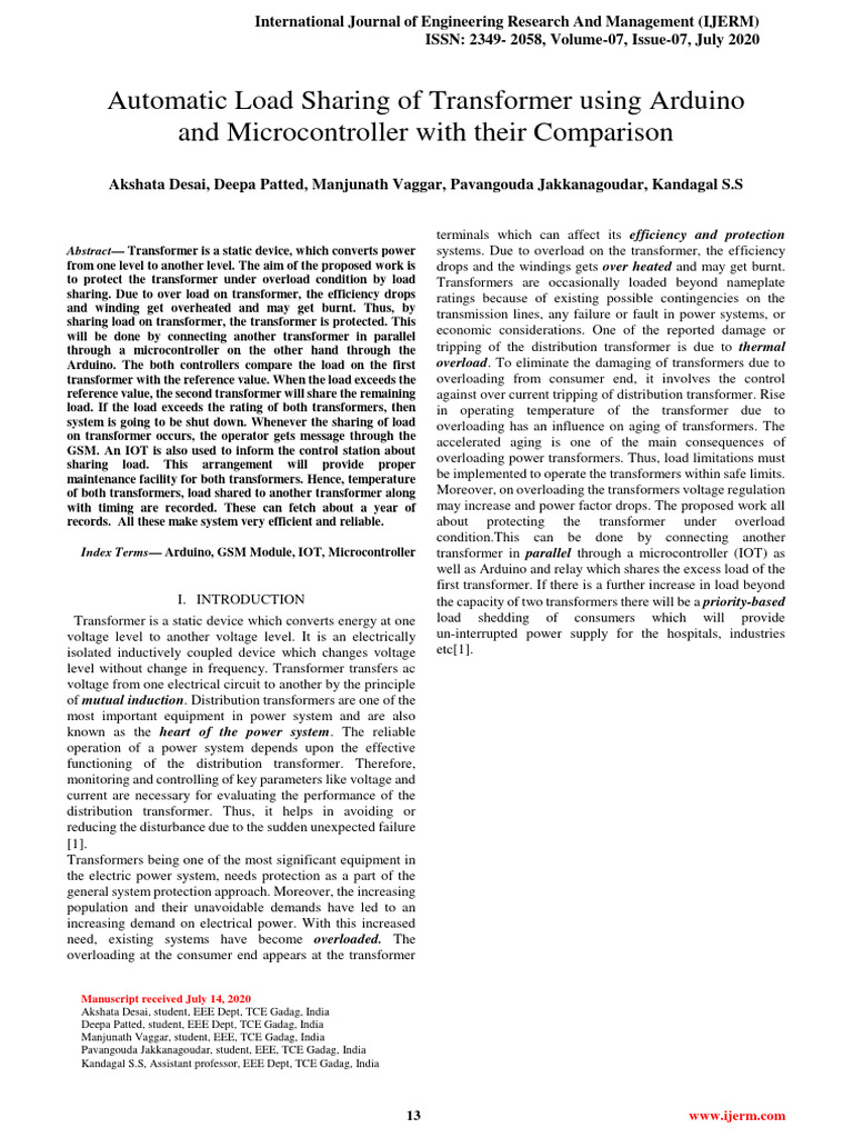 Automatic Load Sharing | Download Free PDF | Transformer | Relay