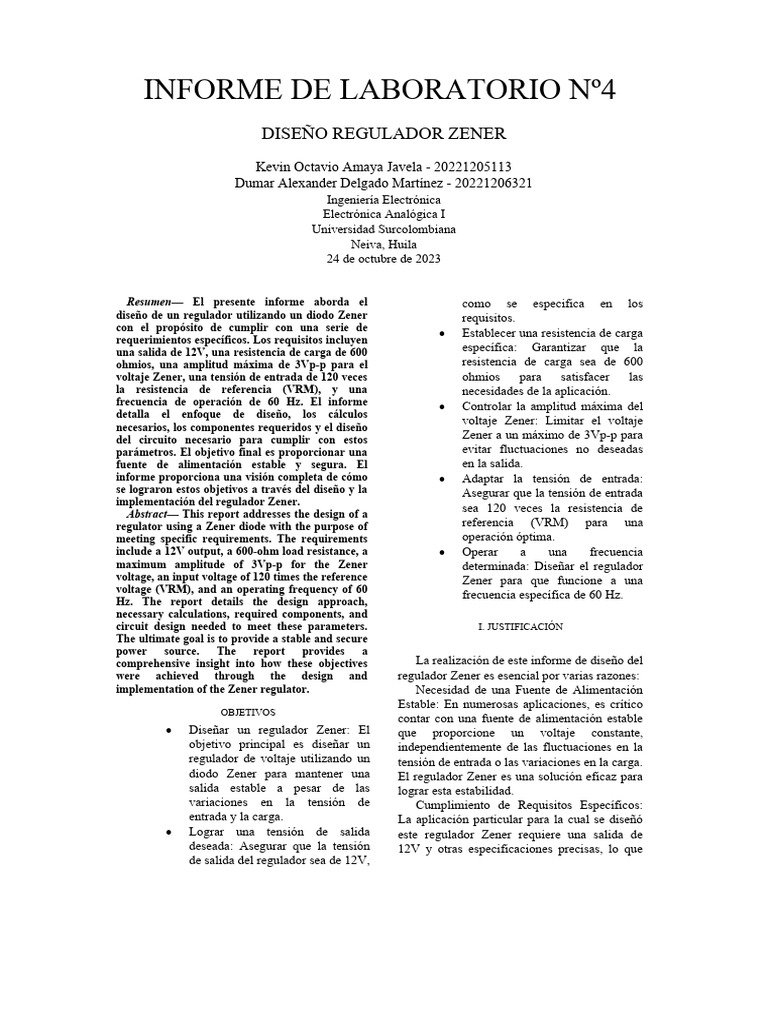 Informe 2 | PDF | Electrónica | voltaje