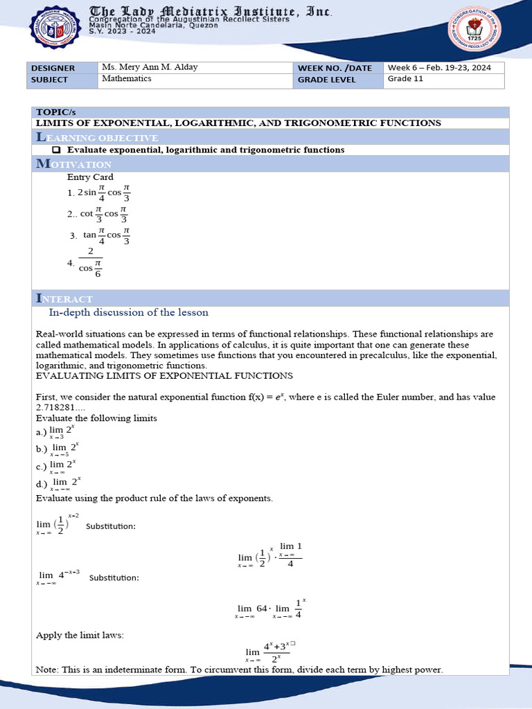 WLP Calculus Week 5 | PDF | Function (Mathematics) | Exponential Function