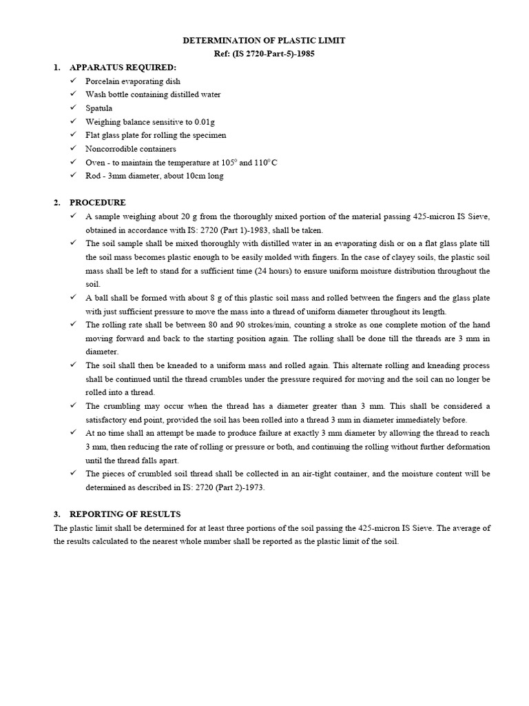 7.0 Test Procedure - Plastic Limit | PDF | Materials | Applied And ...