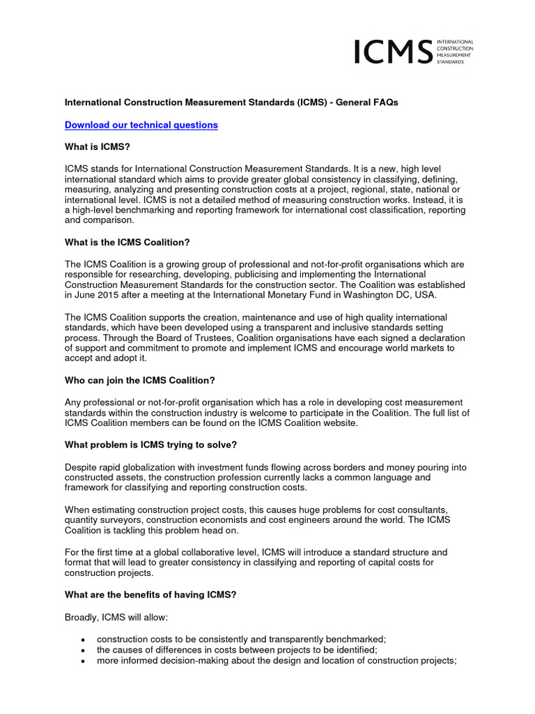 ICMS General FAQ | PDF | Benchmarking | Measurement