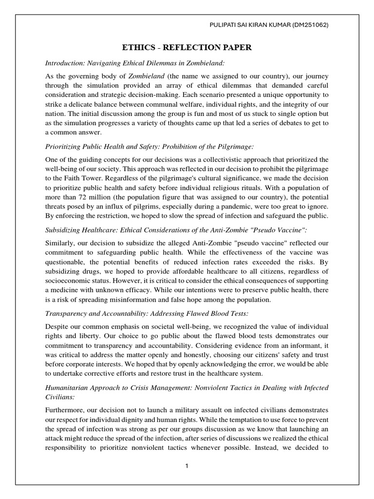 DM251062 - Reflection Paper | PDF | Integrity | Public Health