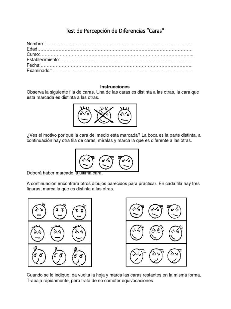 Test de Percepción de Diferencias "Caras" | PDF