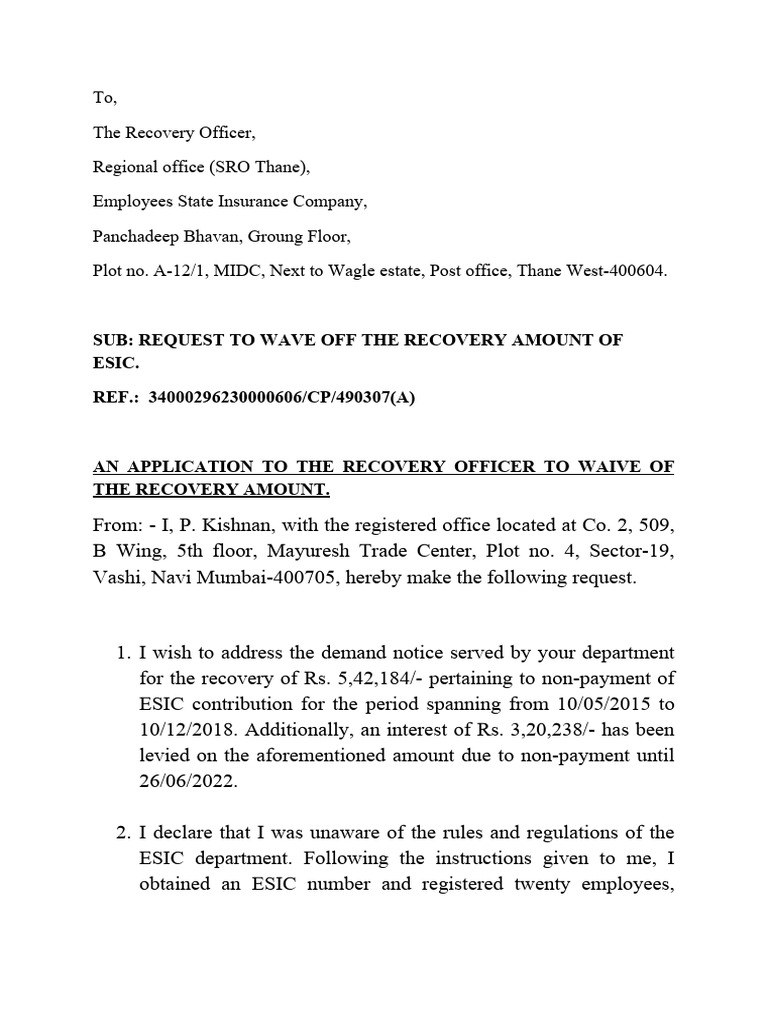 Waver Application To Recovery Officer | PDF | Private Law | Justice