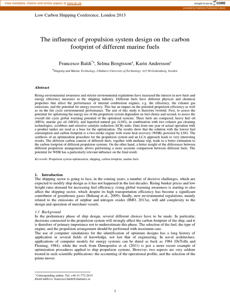 The Influence of Propulsion System Design On The Carbon Footprint of ...