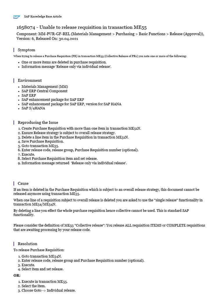Release Requisition in ME55 | PDF | Computer Science | Computing