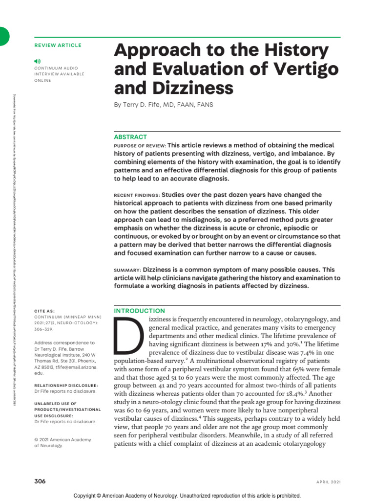 1-Approach To The History and Evaluation of Vertigo | PDF | Vertigo ...