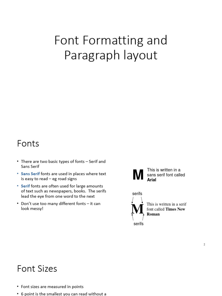 Font Formatting and Paragraph Layout | PDF | Typefaces | Serif
