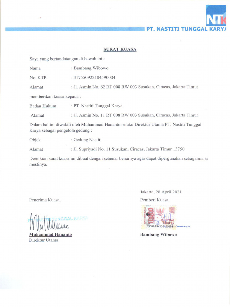 Surat Sewa-Menyewa Bangunan CV. Boga Perkasa Sejahtera | PDF