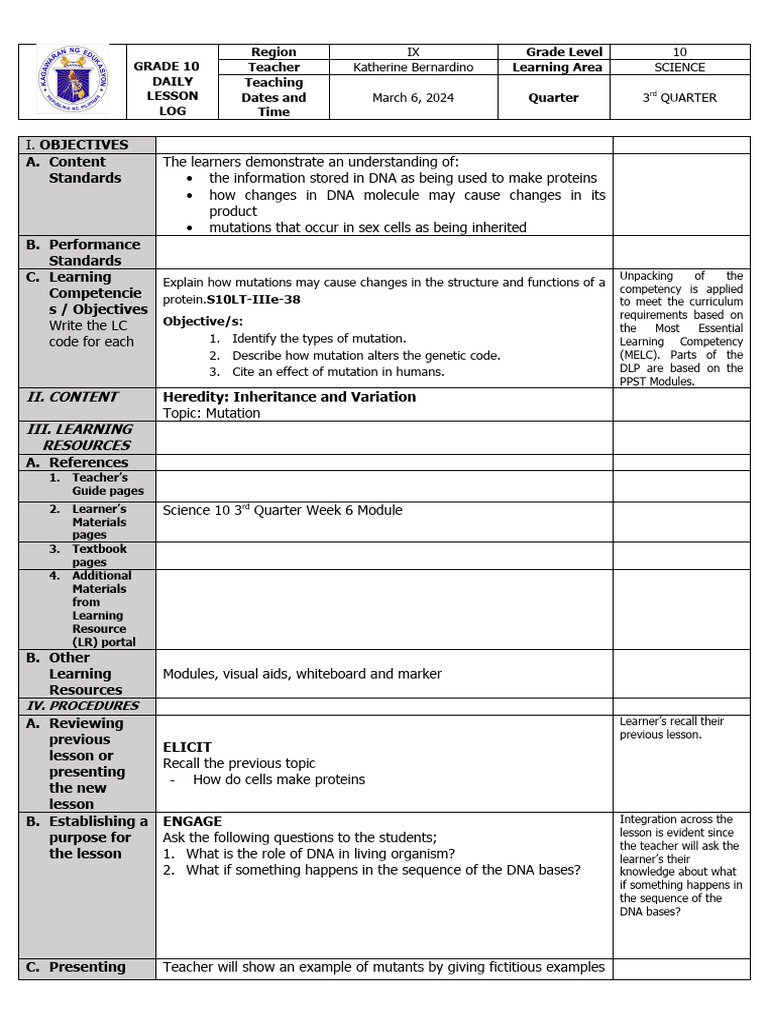 Mutation Lesson Plan-Edited | PDF | Point Mutation | Mutation