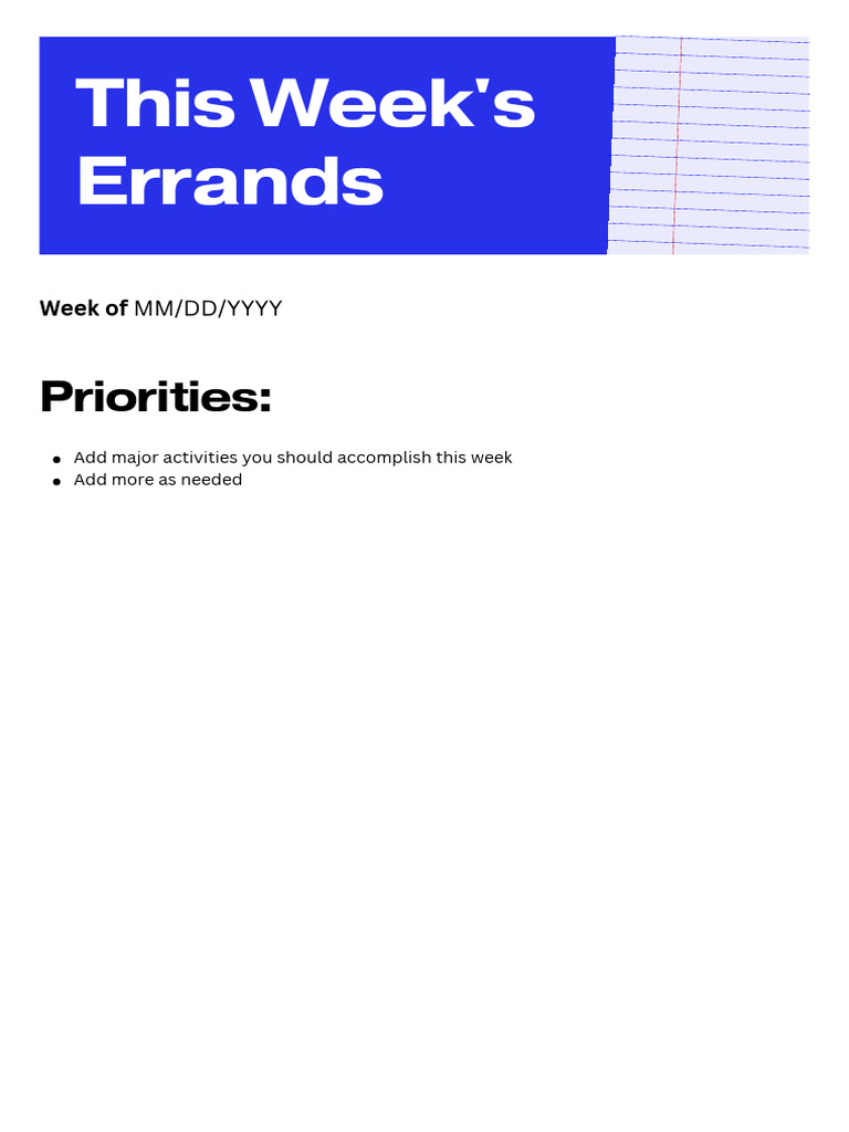 Errands To-Do List Doc in Bright BlueLight Blue Vibrant Professional Style | PDF