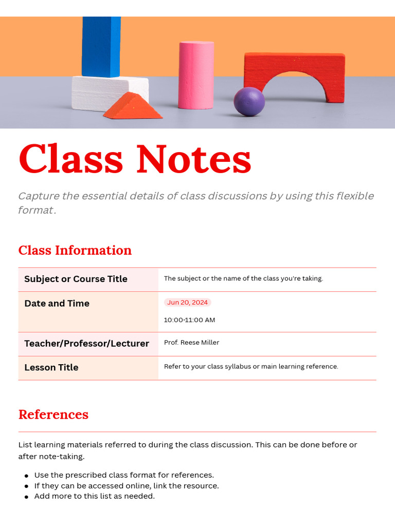 Class Notes Doc in Red Orange Vibrant Professional Style | PDF ...
