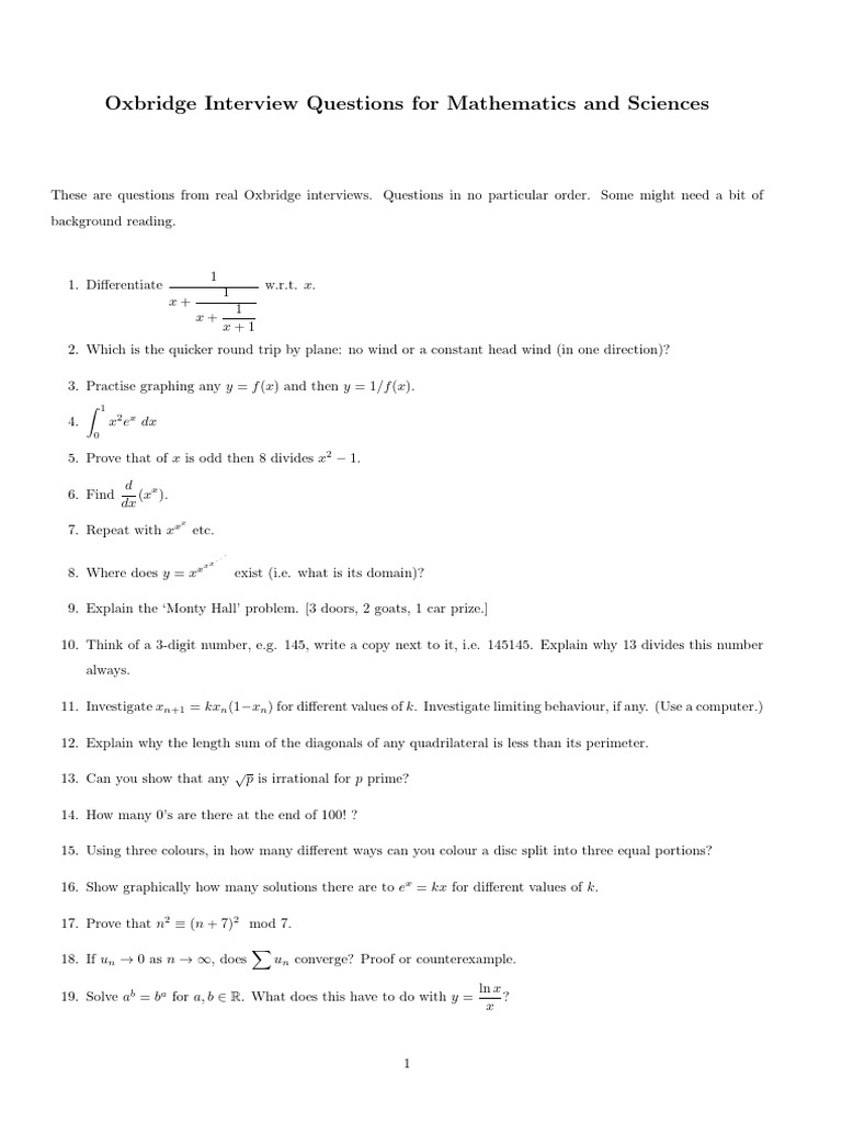 Oxbridge Interview Questions | PDF | Prime Number | Numbers