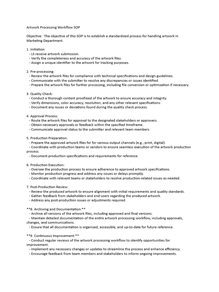 Artwork Processing Workflow Standard Operating Procedure | PDF ...