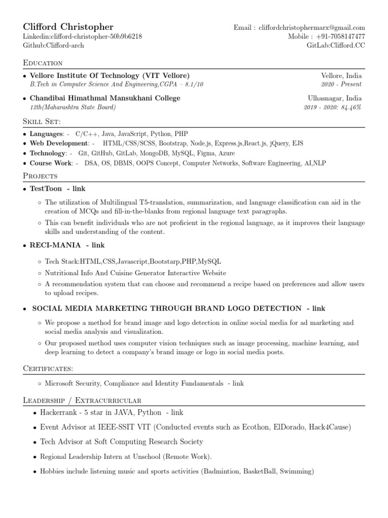 Simplified Medium Length Professioal CV Template | PDF | Bootstrap (Front End Framework ...