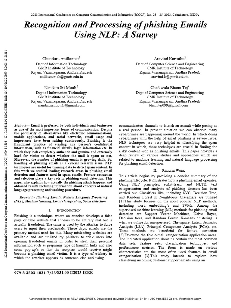 Recognition_and_Processing_of_phishing_Emails_Using_NLP_A_Survey | PDF | Statistical ...