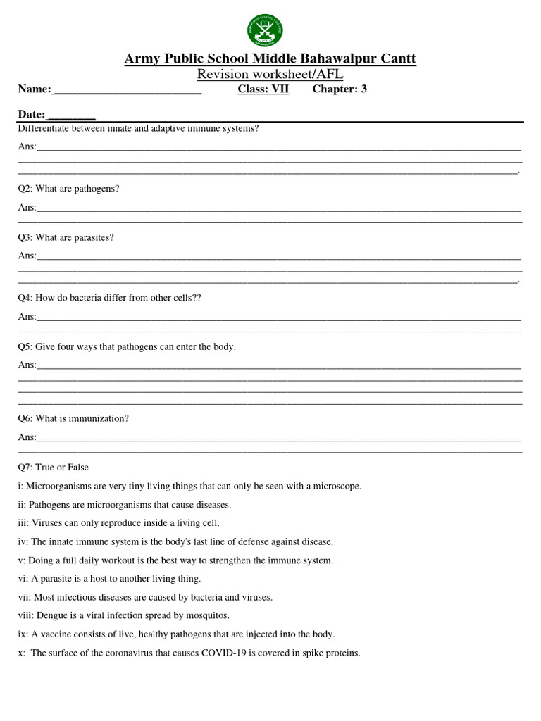 Science ch3 Worksheet | PDF | Pathogen | Virus