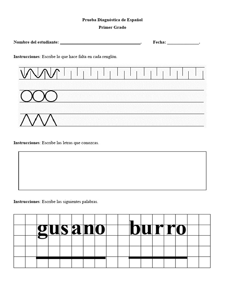 Prueba Diagnóstica de Español 1° | PDF