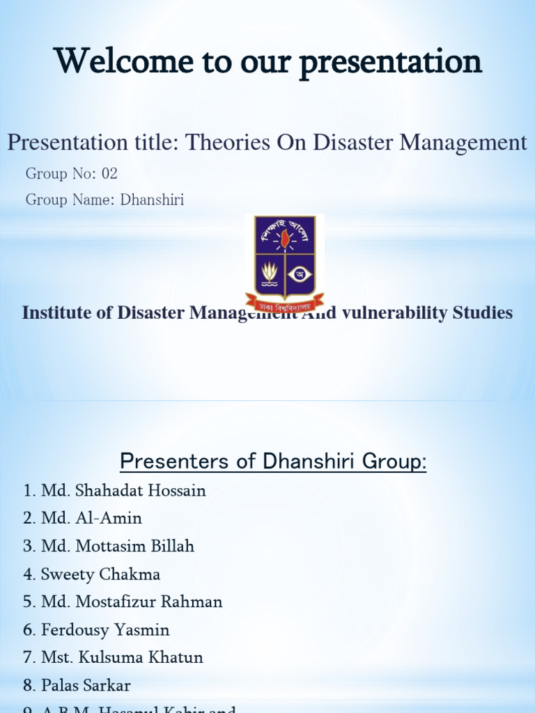 Welcome To Our Presentation: Presentation Title: Theories On Disaster Management | PDF ...