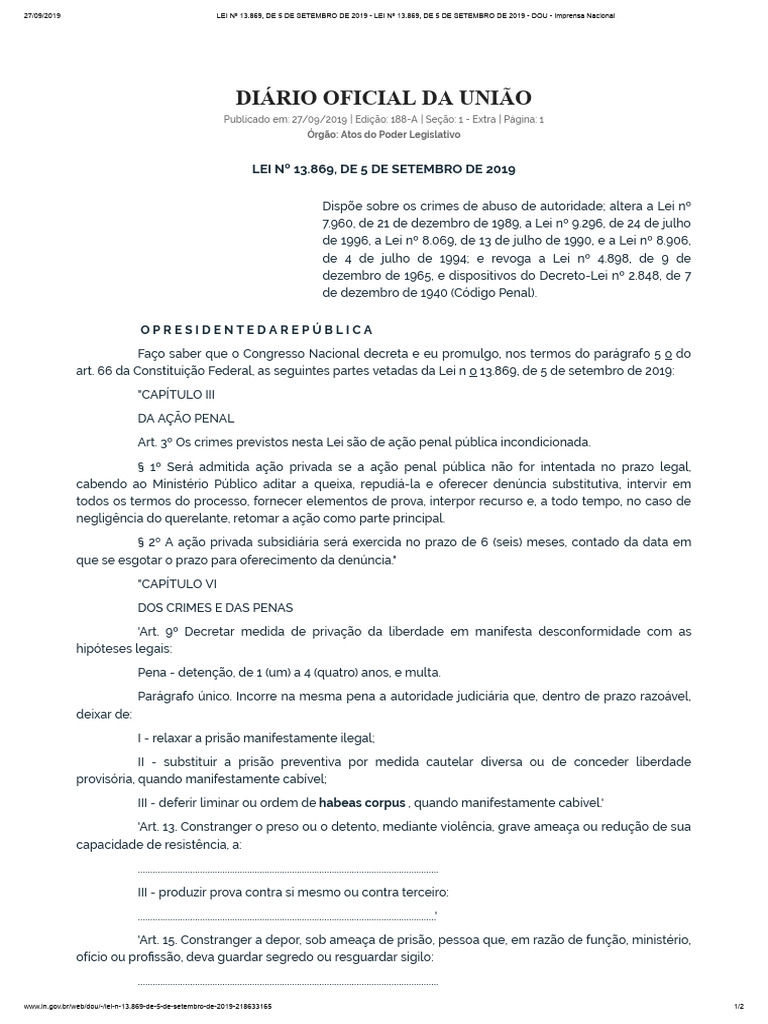 Crimes de Abuso de Autoridade | PDF | Advogado | Injunção