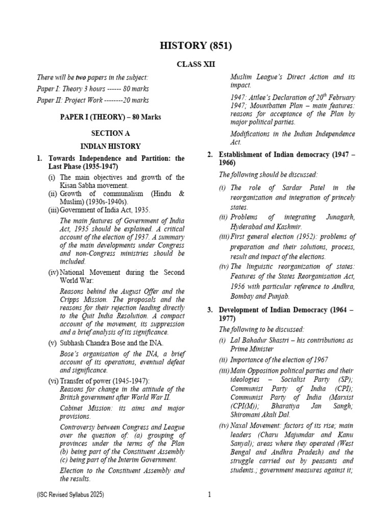 1.-ISC-History 040424 2025 | PDF | Partition Of India | Non Aligned ...