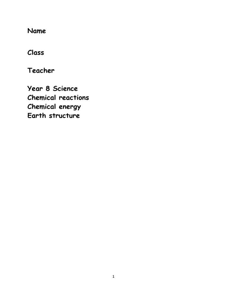 Chem Booklet 2 Chemical Reactions Chemical Energy Earth Structure - LWi ...