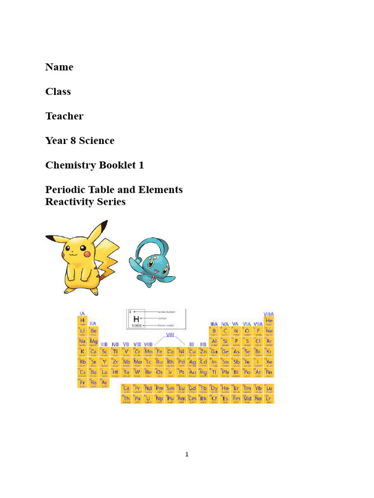 Chem Booklet 1 Periodic Table and Reactivity Series - LWi | PDF ...