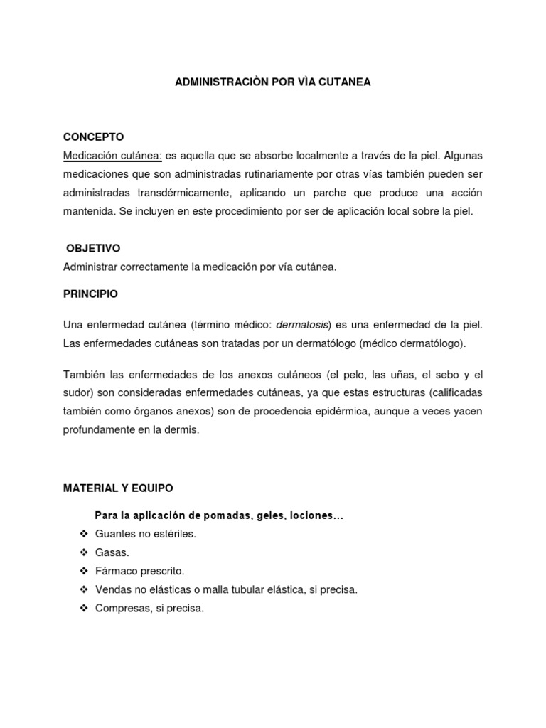 ADMINISTRACIÓN POR VIA CUTANEA | Afecciones cutáneas | Medicamentos con ...