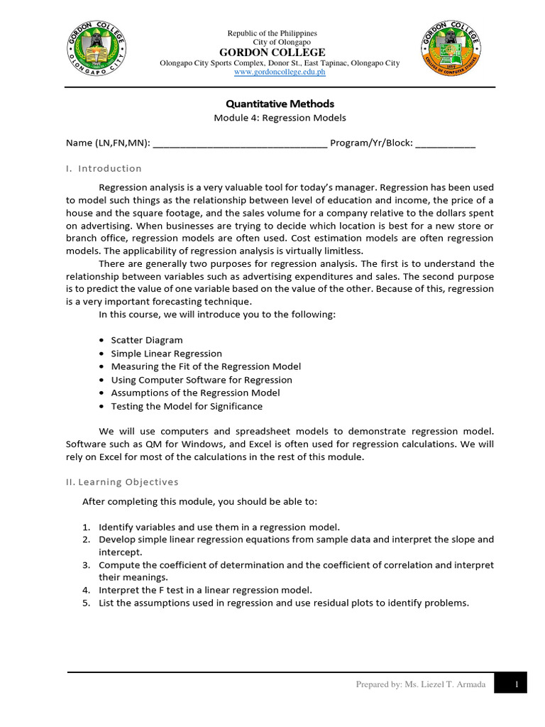 Module 4 Regression Models Download Free Pdf Errors And Residuals