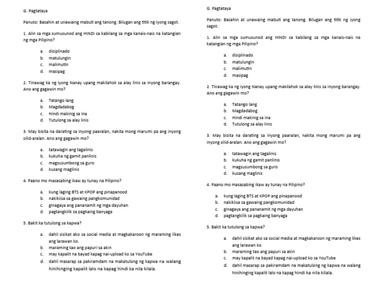 Evaluation - Bayanihan (Esp) | PDF