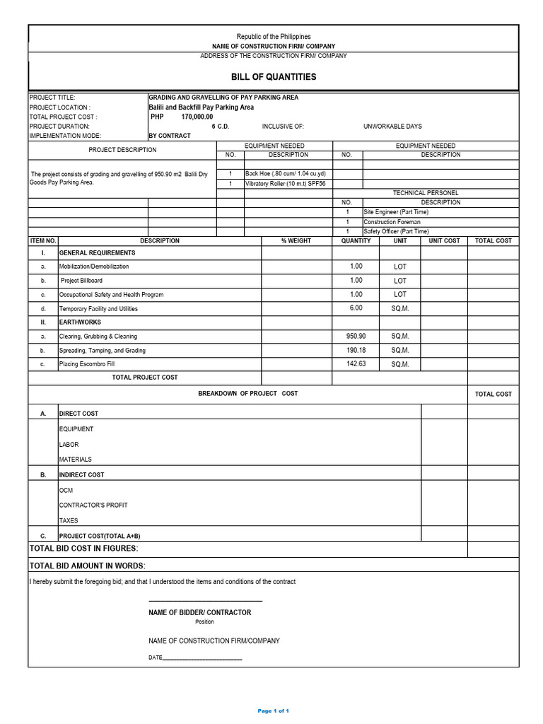 Bill of Quantities - 0 | PDF | Plumbing | Civil Engineering
