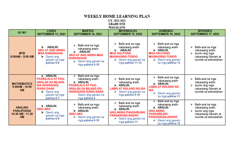 Weekly Home Learning Plan Week 1 | PDF