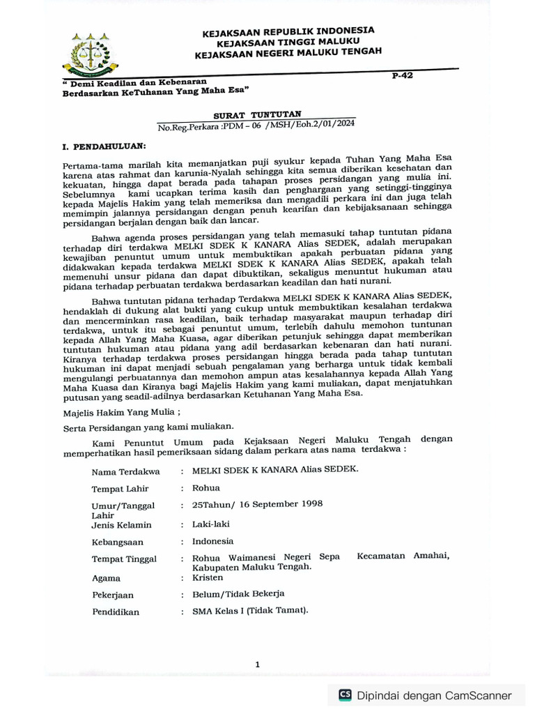 Tuntutan Jaksa Melki Sedek | PDF