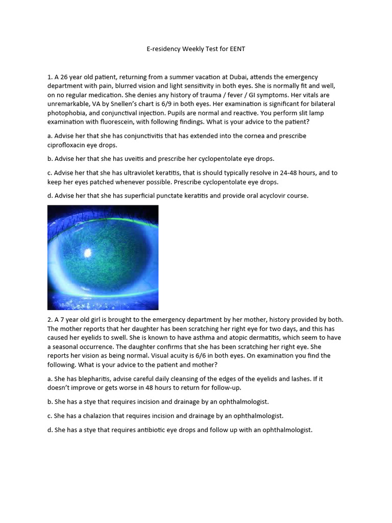 EENT Weekly Test | PDF | Diseases And Disorders | Medical Specialties