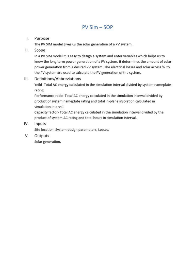 PV Sim SOP | PDF