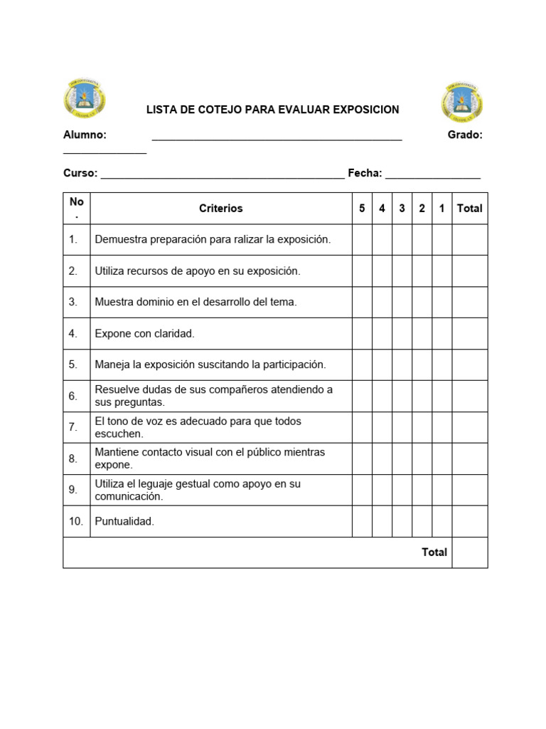Lista de Cotejo para Evaluar Exposicion | PDF
