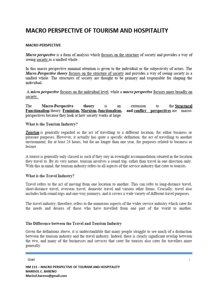 Macro Perspective in Tourism & Hospitality | PDF | Tourism | Product ...