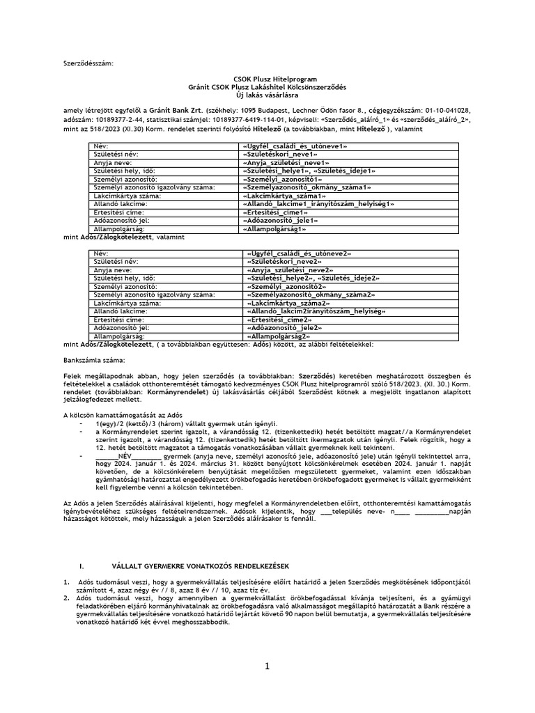 Kolcsonszerzodes MINTA Vasarlas CSOKPLUSZ 20240101 | PDF